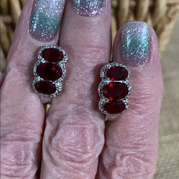 Angelique | Jewelry | Simulated Ruby Huggie Omega Hoops Stainless ...